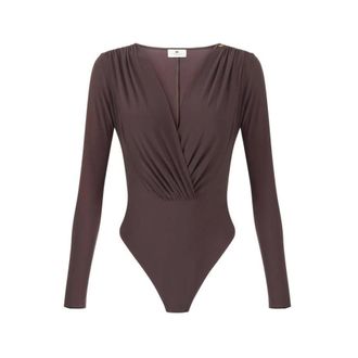 Elisabetta Franchi Femme, Tops, Brun, Taille: 38 FR Stretch Georgette Bodysuit