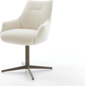 DELIFE Drehstuhl Alja-Flex mit Armlehnen Teddy Beige Fu&szlig;kreuz Effektfinish Titan 360&deg; drehbar Taschenfederkern, Esszimmerst&uuml;hle