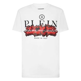 Philipp Plein Homme, Tops, Blanc, Taille: 2XL T-Shirt Round Neck SS PP Glass