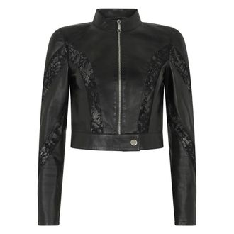 Philipp Plein Femme, Vestes, Noir, Taille: 36 FR Veste de motard ajust&eacute;e avec empi&egrave;cements en dentelle