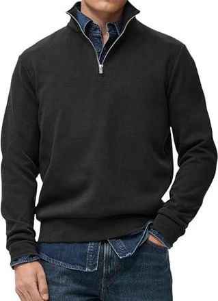 Generic Pull &agrave; col roul&eacute; pour homme - Sans capuche - Demi-fermeture &eacute;clair - Couleur unie - Pull d&eacute;contract&eacute; - Printemps - Automne - Manches longues - Col mon