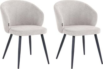 Beliani Lot de 2 Chaises de Salle &agrave; Manger Retro en Tissu Base en M&eacute;tal sans Accoudoirs Blanc Cass&eacute; Moundville