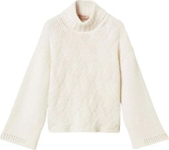 Twinset Pull &agrave; col roul&eacute; en maille torsad&eacute;e - Femme - Pulls - Blanc - Taille: 40/42 FR