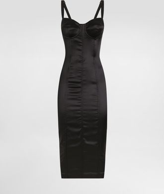 Dolce & Gabbana Kleid Aus Elastischem Satin - Frau Kleider Schwarz Seide 40