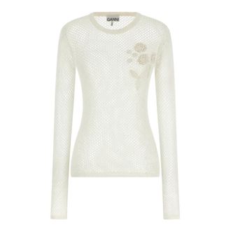 Ganni Cotton Mesh Pointelle Sweater - - Knitwear - Damen - Wei&szlig; - S