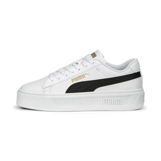 Puma Damen Smash Platform V3 Sneaker, White Black Gold, 42.5 EU