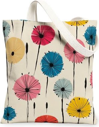 Generic Sac fourre-tout en toile avec motif de pissenlit printanier pour le shopping, 33 x 38,1 cm, motif floral r&eacute;tro vintage, r&eacute;utilisable, sac d&eacute;picerie po