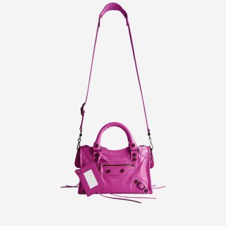 Balenciaga Womens Mini Le City Bag Fuchsia Lambskin Leather Handbags Hand