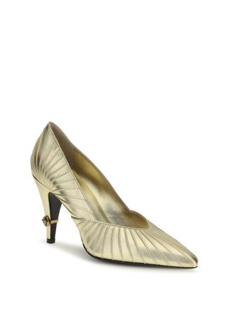 Versace Womens Metallic Leather Pumps Light Gold Calf Bos Taurus High Heel Shoes