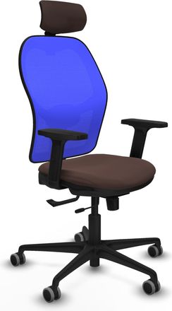 Piqueras y Crespo Ergonomischer Stuhl f&uuml;r die Arbeit zu Hause, mit 2D-Armen, h&ouml;henverstellbare Lendenwirbelst&uuml;tze und h&ouml;henverstellbares Kopfteil, Blau / Dunkelbraun