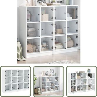 vidaXL The Living Store B&uuml;cherregal mit T&uuml;ren Wei&szlig; 136x37x109 cm Holzwerkstoff - Buche Regal - Vitrine - Wohnzimmer M&ouml;bel - Holz Regalsystem
