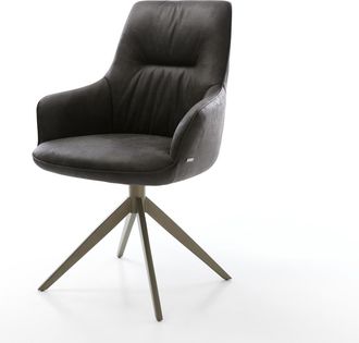 DELIFE Drehstuhl Zelia-Flex mit Armlehnen Mikrofaser Anthrazit Vintage Kreuzgestell breit Effektfinish Titan 360&deg; drehbar Wippfunktion Taschenfederkern, Essz