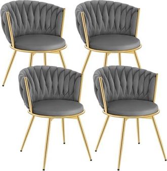 Woltu Chaises Salle &agrave; Manger Lot de 4, Chaises Pivotantes, en V&eacute;lours, Dossier Tiss&eacute;, Si&egrave;ge Rembourr&eacute;, Pieds en M&eacute;tal, pour Cuisine, Salon, Chambre, Gris Fo