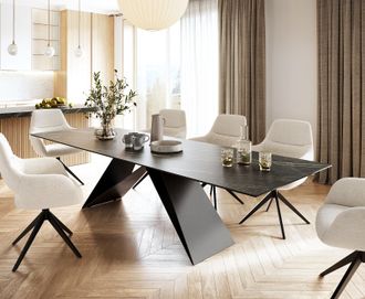 DELIFE Esstisch Edge 300x100cm Keramik LaminamNoir Desir Braun V-Mittelfuß Schwarz, Esstische