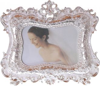 Kawaii-Story BM-xy065-2 Silber Weiß Metall Bilderrahmen Fotorahmen Hochzeit Barock Luxus Design Ornamente Dekoration Fotogröße 10x15cm (4x6zoll)