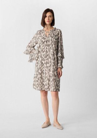 Comma Midikleid Kleid Chiffonkleid mit Animal-Print und Volant-Details