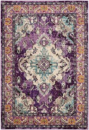 Safavieh Boho Teppich f&uuml;r Wohnzimmer, Esszimmer, Schlafzimmer - Monaco Collection, Kurzer Flor, Violett und Hellblau, 91 X 152 cm