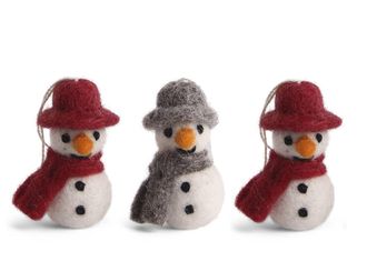 &Eacute;n Gry & Sif Schneemann-Anh&auml;nger aus Filz, Weihnachts-Deko - 3 St&uuml;ck in rot und grau