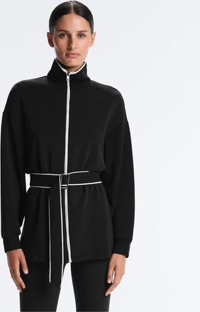 Oysho Lange Jacke in Schwarz mit weichem Modal in Schwarz und Paspelierung