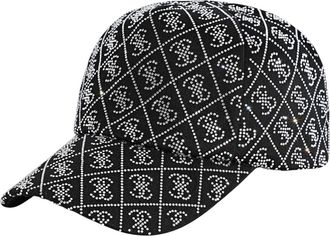 Guess Kappe mit Strass-Monogramm und Rautenmuster - - Accessories - Damen - Schwarzk - ONE SIZE