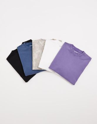 Abercrombie & Fitch Lot de 5 t-shirts &eacute;pais de qualit&eacute; sup&eacute;rieure - Multicolore