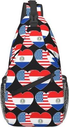 Generic Drapeau Double Coeur Du Paraguay Et Des &Eacute;tats-Unis Pour Les Am&eacute;ricains Paraguayens Sac Poitrine Multifonctionnel Sacoche Epaule Antivol Sacoche Bandou