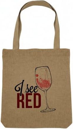 Fabulous Sac Shopping Tote Bag Aspect Lin - I See Red Humor Wine Pun - Sac de Courses Toile Epaisse 360g Beige Naturel Cabas Port&eacute; Epaule Solide Imprim&eacute; en Fra