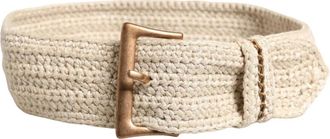 Ermanno Scervino unisex, Accessoires, Beige, Taille: ONE Size Ceinture Tress&eacute;e &agrave; Boucle M&eacute;tallique Vintage