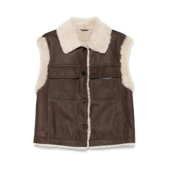 Brunello Cucinelli Braunes Shearling &Auml;rmelloses Weste - - Jackets - Damen - Braun - S