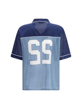 Moschino Mens Technical Mesh Shirt With Reversed 22 Print Fantasia Blu Polyester