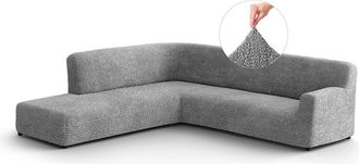 Paulato by GA.I.CO. PAULATO - Ecksofa-Husse mit linker Halbinsel aus einfarbiger Mikrofaser (gesehen von vorne), bi-elastisches, kratzfestes und maschinenwaschbares Geweb