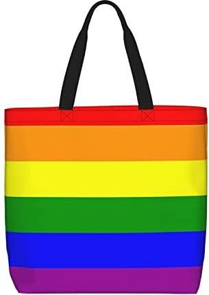 Generic Sac De Courses Fiert&eacute; Gay Drapeau Arc-En-Ciel Lgbt Sac &Agrave; Bandouli&egrave;re En Toile R&eacute;utilisable Lavables Sacs En Toile Pour Femmes, Pour &Eacute;cole, Shopping, V