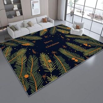 Generic Tapis De Salon Bleu Fonc&eacute; 160 x 230 cm avec Motif No&euml;l Simple Branches De Pin, Tapis Antid&eacute;Rapant Lavable Poil Ras Moelleux pour Chambre, Salle &agrave; Mang