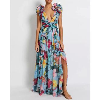PatBo Patbo, Femme, Robes, Bleu, Taille: 44 FR Hibiscus Cutout Maxi Dress