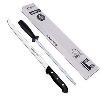 Arcos Serie Maitres - Ham Knife Set Chaira, 2 Pcs, Ham Knife Set 275 mm + Taille-chaise Sharpener 230 mm, Porte-jambon professionnel (emballage &eacute;cologique)