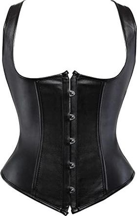 Grebrafan Steampunk Corset Cuir Serre Taille Femme Baleine Acier (EUR(42-44) 3XL, Noir)