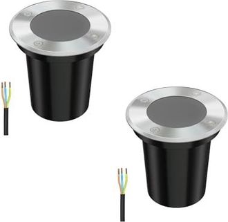 LEDs Com 2 pièces luminaire encastré de sol BOLI pour lextérieur, IP67, inox, rond, 108mm Ø, 1x GU10 max. 15W, givré