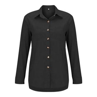 Generic Chemises en lin pour femme - T-shirt &agrave; manches longues pour femme - Col rabattu - Grande taille - &Eacute;l&eacute;gant et d&eacute;contract&eacute; - Coupe ajust&eacute;e - Chemisier a