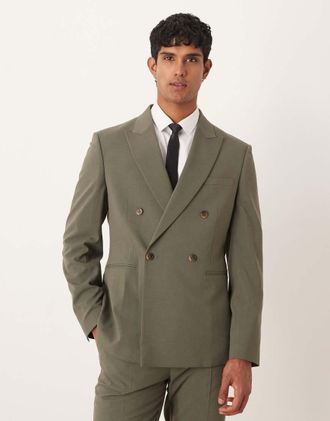 Asos Schmale Anzugjacke in Khaki-Gr&uuml;n