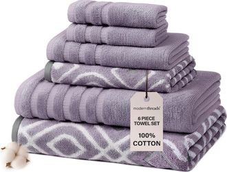 Modern Threads Amrapur Overseas 6-teiliges Set, garngef&auml;rbt, Oxford-Streifen, Jacquard, einfarbig, ultraweich, 550 g/m&sup2;, 100% gek&auml;mmte Baumwolle 2 Badet&uuml;cher, 2 Hand