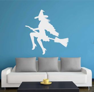 Indigos UG Indigos UG - Wandtattoo Wohnzimmer - Wandaufkleber Engel Fee Hexe auf Besen 80x- 78cm, silber w415 - Aufkleber Kinderzimmer Schlafzimmer K&uuml;che Badezim