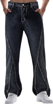 Generic Jean Homme Jeans Homme Jean Homme Regular Confortable Classique Street Beat Ample Skate Hip Hop - Coupe Droite Loose R&eacute;tro pour Ado, Semi &Eacute;lastique, D