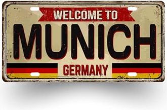 Generic Plaque d&eacute;corative vintage en m&eacute;tal 30x15 cm - style plaque dimmatriculation allemande avec nom de ville - souvenir de voyage mural r&eacute;tro (Munich (Welc