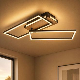 Globo Lighting Plafonnier LED 3 niveaux Plafonnier en bois noir Salon mobile, aluminium m&eacute;tal, 34W 1700Lm blanc chaud, LxlxH 60x49x10 cm