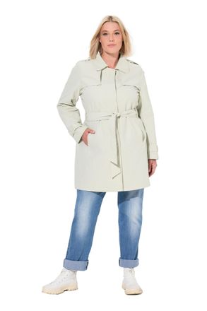 Ulla Popken Damen gro&szlig;e Gr&ouml;&szlig;en &Uuml;bergr&ouml;&szlig;en Plus Size Trenchcoat, A-Linie, Hemdkragen, Bindeg&uuml;rtel