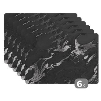 MuchoWow Placemats Platzdeckchen Platzset Tischset 6-teilig Tischdeko Untersetzer 45x30 cm Marmor - Schwarz - Silber - Luxus