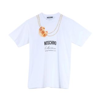 Moschino Croissant Print Wei&szlig;es Baumwoll-T-Shirt - - Tops - Herren - Wei&szlig; - M