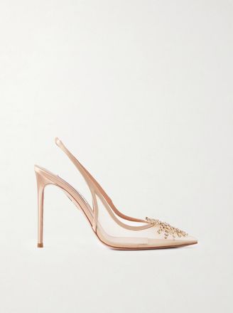 Aquazzura Escarpins &Agrave; Brides Arri&egrave;re En R&eacute;sille &Agrave; Finitions En Satin Et &Agrave; Cristaux Firework 105 - Neutres