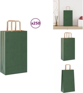 vidaXL Papiertragetaschen 250 Stk. mit Henkeln Gr&uuml;n 21x11x36 cm - Papiertragetasche - Papiertragetaschen - Papiert&uuml;te - Kraftpapiert&uuml;te