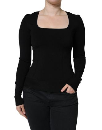 Dolce & Gabbana Womens Black Long Sleeves Blouse Square Neck Top